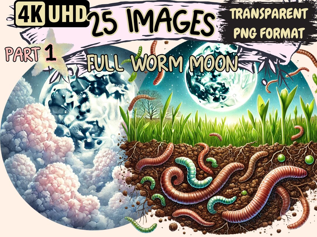 Full Worm Moon Clipart – 25 PNG Lunar Illustrations (digital Download ...