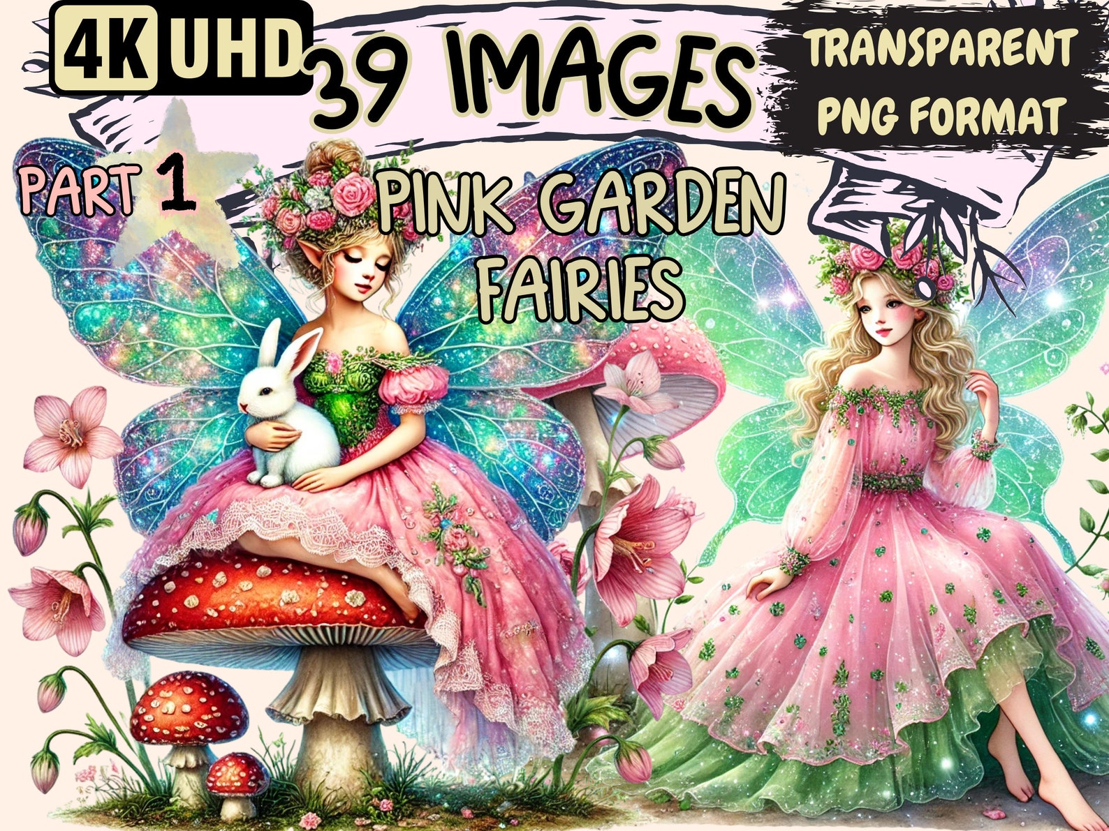 Pink Garden Fairies Clipart – 39 PNG Graphics, Floral Printables ...