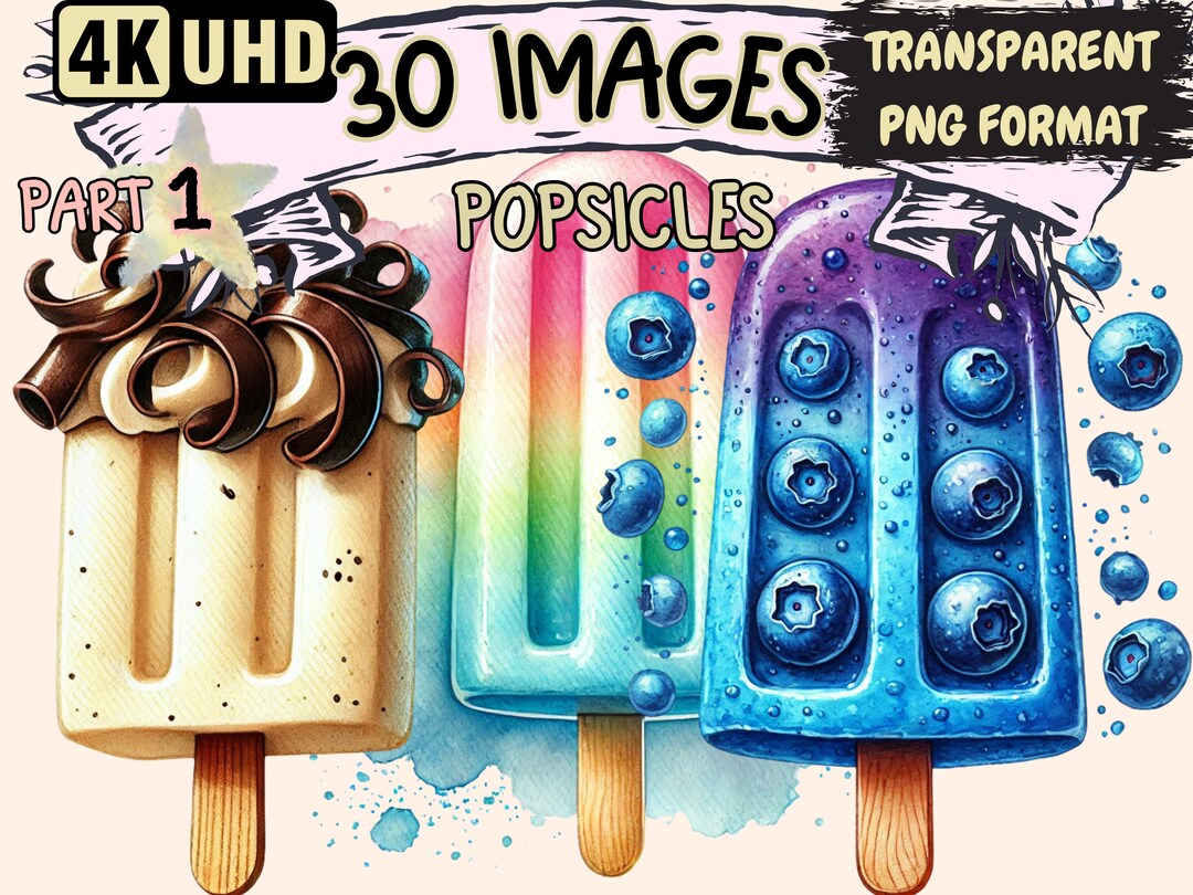 Popsicles Clipart - 30 PNG Frozen Treat Illustrations, Summer Desserts ...