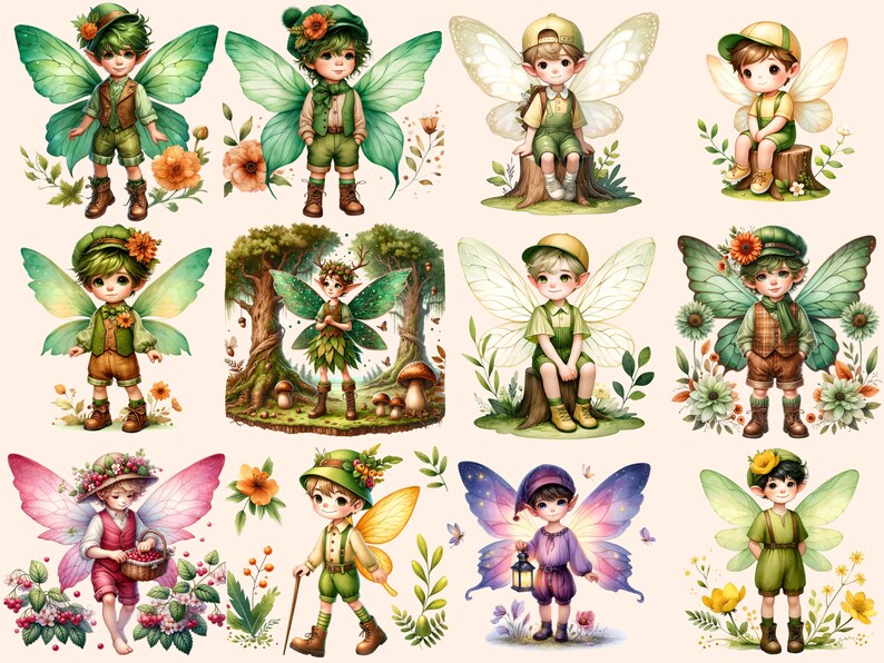 Boy Fairies Clipart – 24 PNG Graphics, Commercial Use (digital Download ...