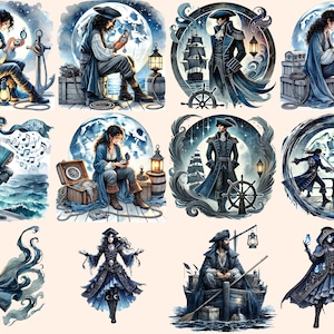 Midnight Blue Pirates Clipart - 39 PNG Nautical Fantasy Graphics, Dark ...