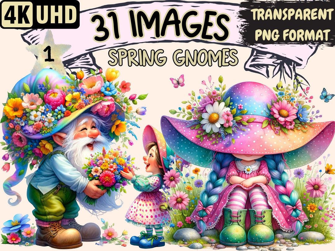 Spring Gnomes Clipart - 31 PNG Springtime Wildflowers Gnome Gardener ...