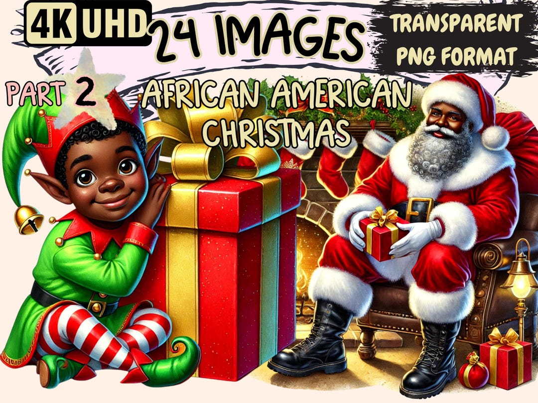 African American Christmas Clipart – Festive Holiday PNG Illustrations ...