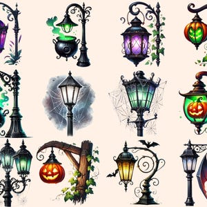 Halloween Streetlights Clipart - 26 PNG Spooky Lamp Post Illustrations ...