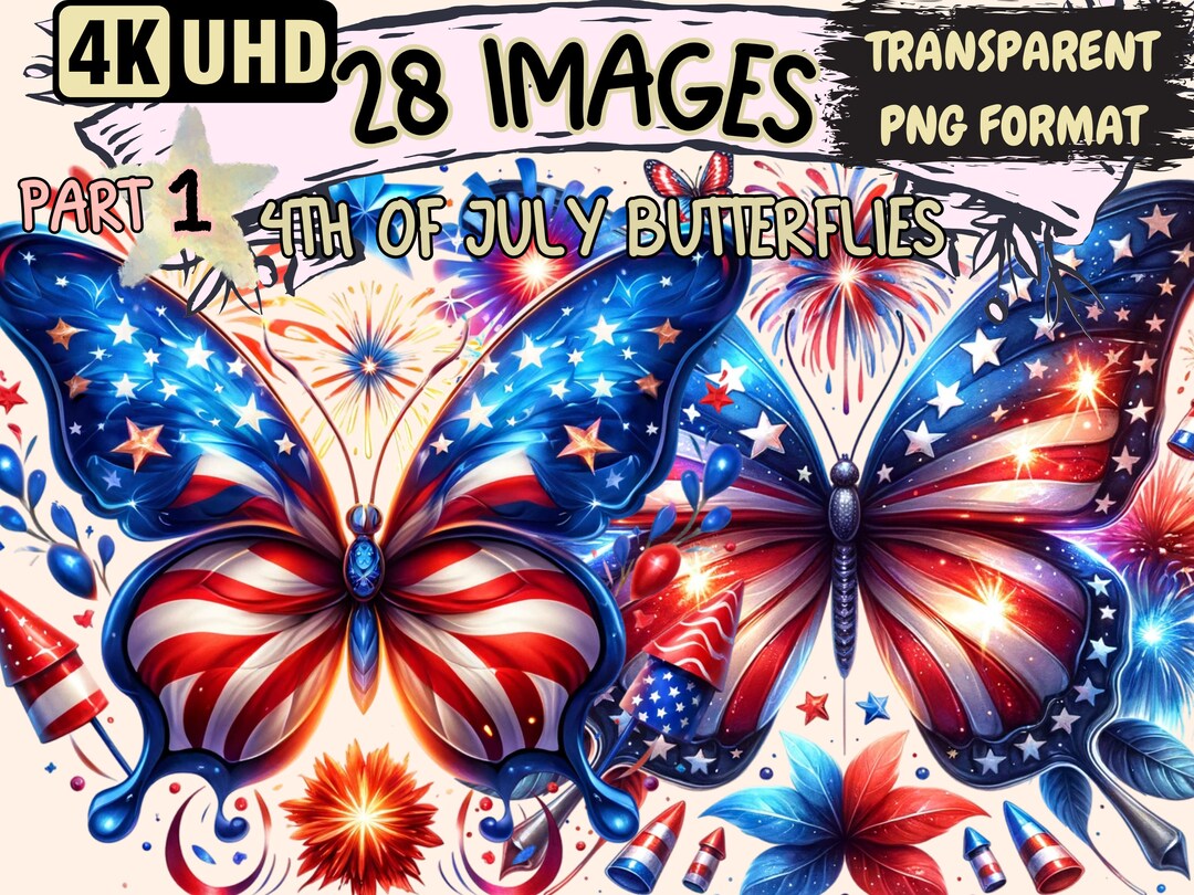 4th of July Butterflies Clipart 28 PNG Patriotic Butterfly Graphics ...