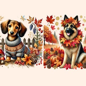 Autumn Dogs Clipart - 27 PNG Cozy Puppy Illustrations, Cute Fall ...