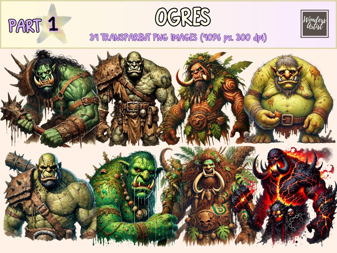 Ogres Clipart - 34 PNG Mythical Fairytale Monster Graphics, Fantasy ...