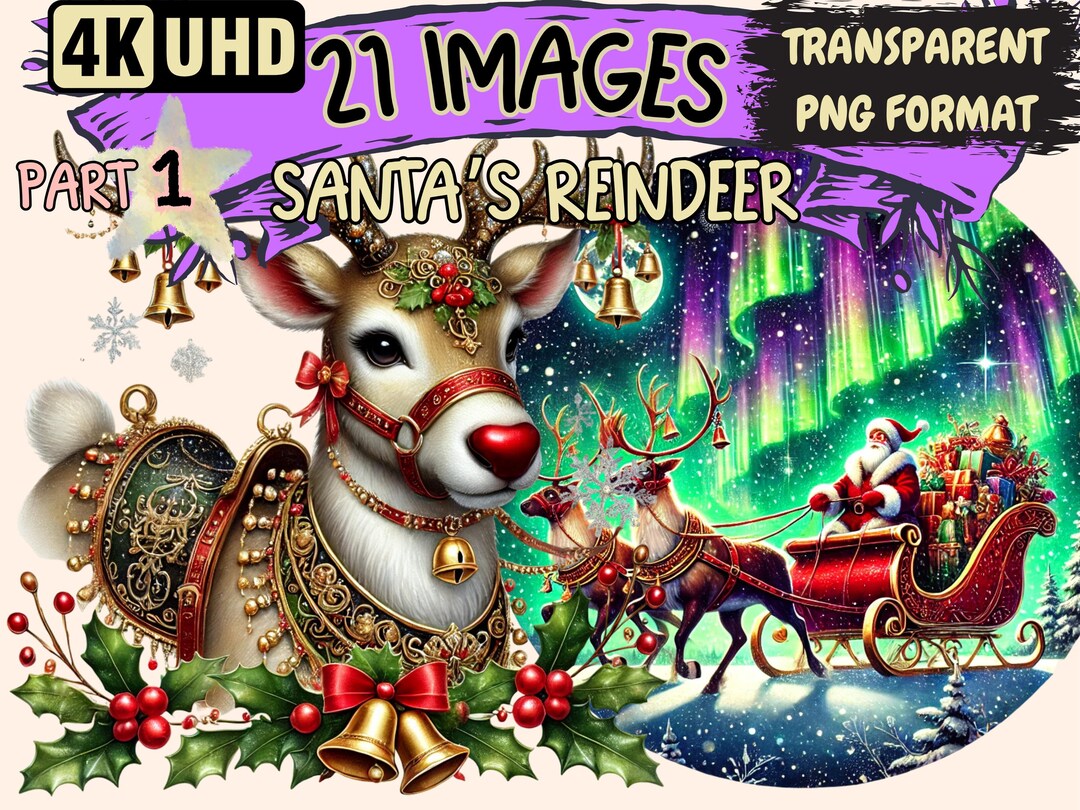 Santa's Reindeer Clipart - 21 PNG Festive Reindeer Illustrations ...
