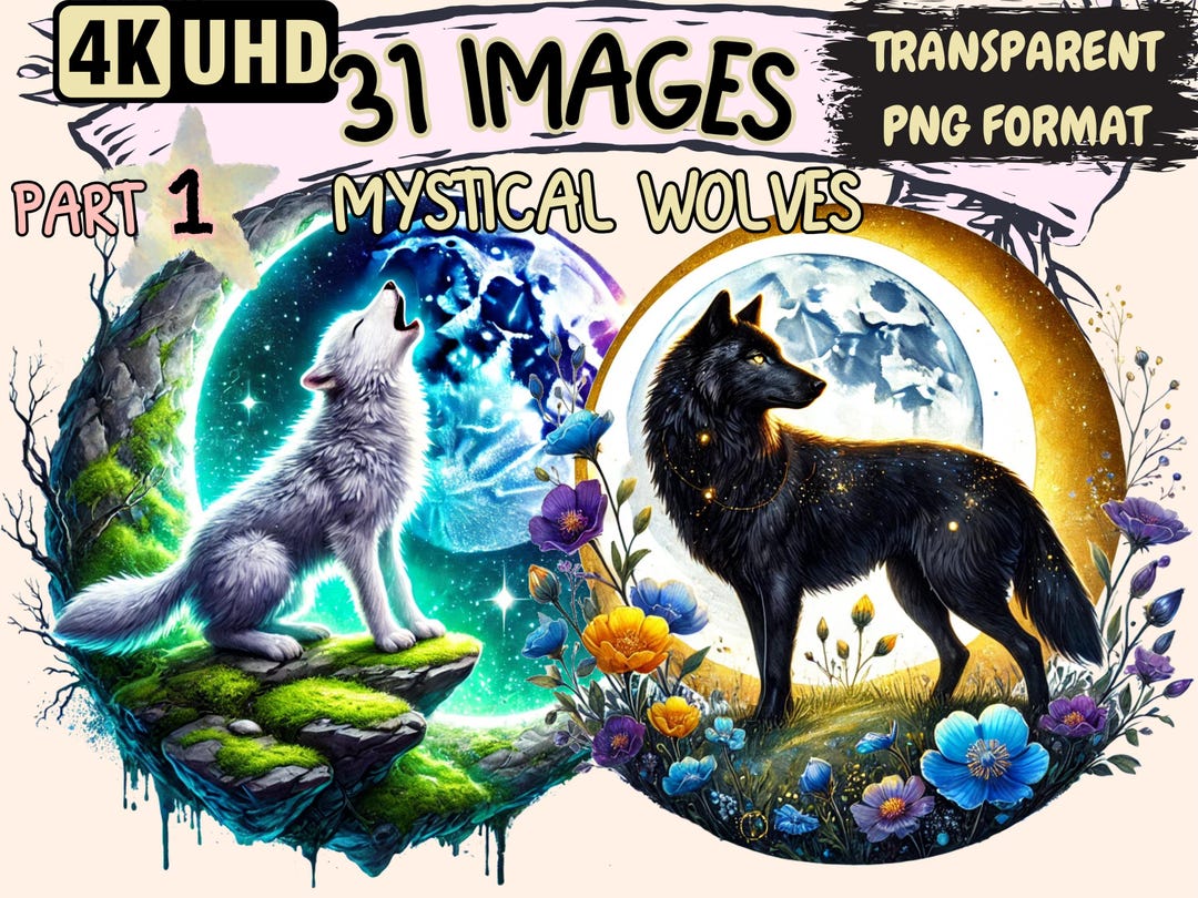 Mystical Wolves Clipart - 31 PNG Enchanted Wolf Illustrations, Fantasy ...