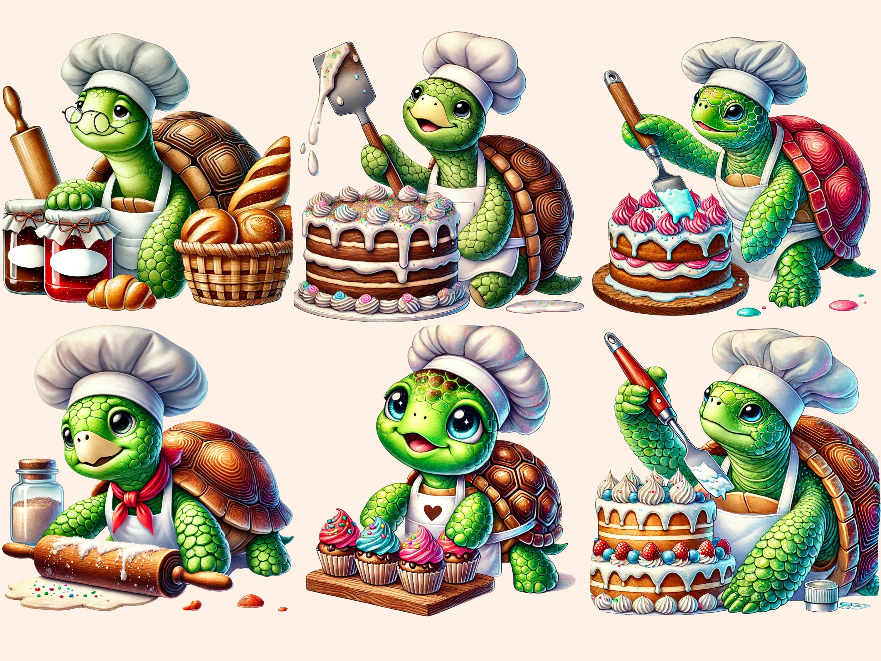Turtle Chefs Clipart - 18 PNG Culinary Tortoise Illustrations, Cooking ...