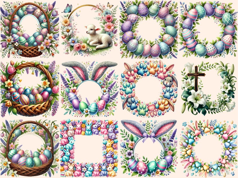 Easter Frames Clipart – Festive Spring PNG Graphics (digital Download ...
