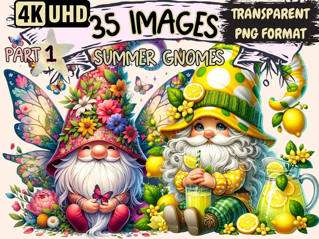 Summer Gnomes Clipart – 35 PNG Graphics, Commercial Use (digital ...