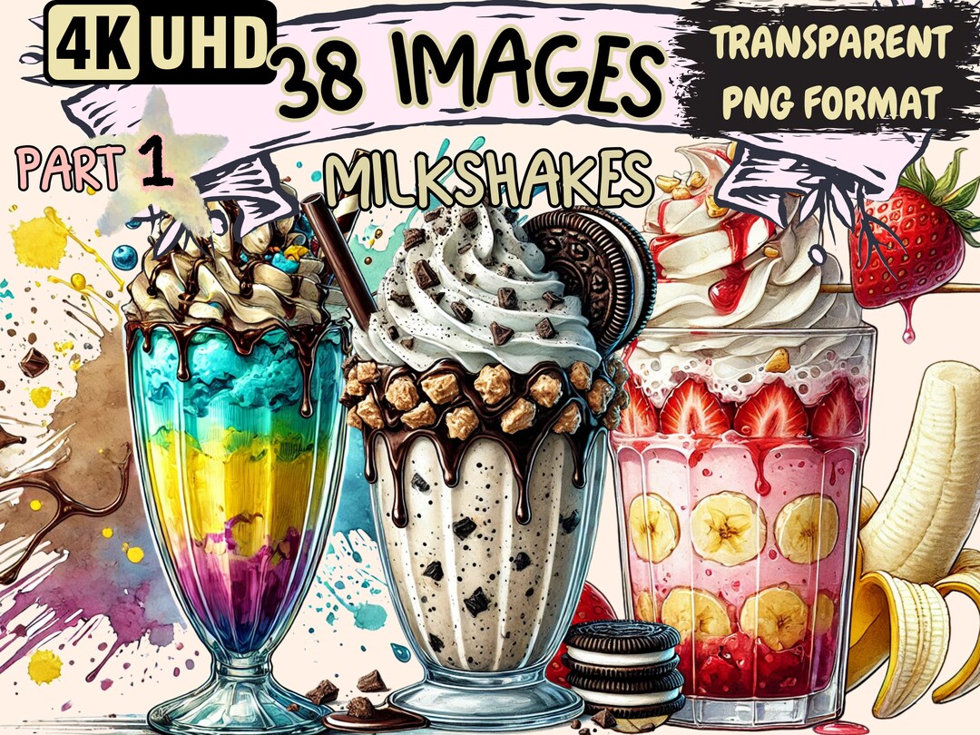 Milkshakes Clipart - 38 PNG Delicious Milkshake Drink Graphics, Sweet ...