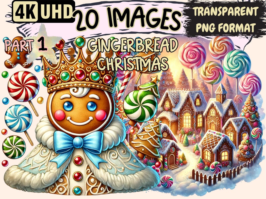 Gingerbread Christmas Clipart – 20 Festive PNG Graphics (digital ...