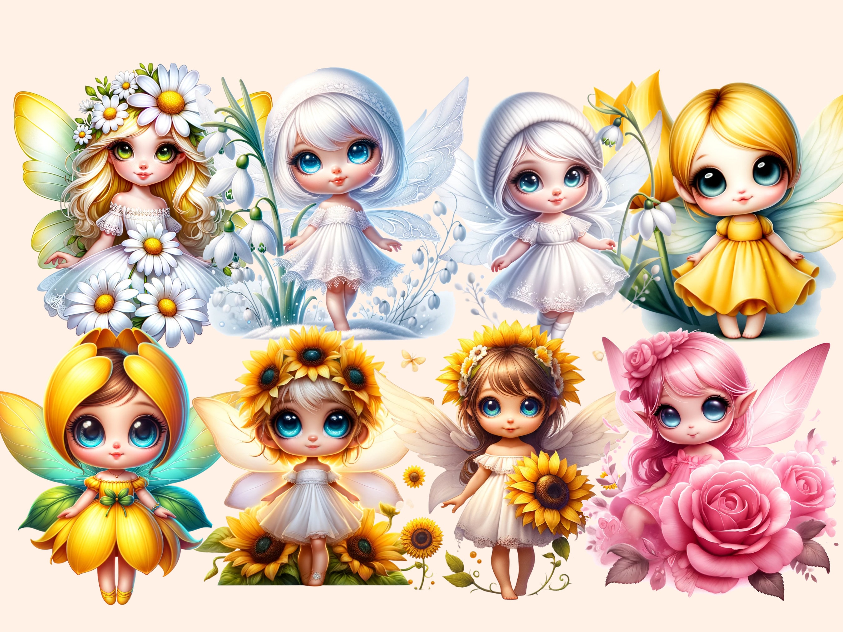 Flower Fairies Clipart Bundle 20 PNG Floral Fairy Graphics, Cute ...