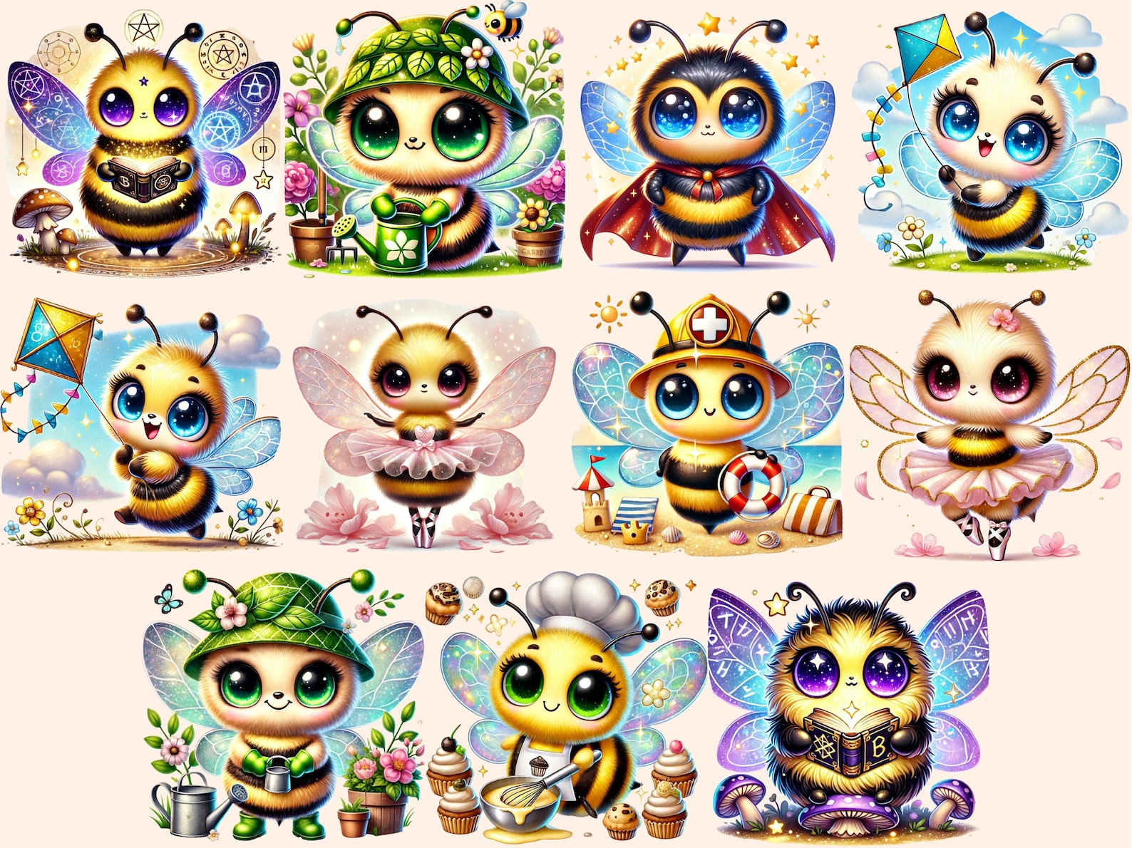 Cute Bees (P3) Clipart - 23 PNG Adorable Sweet Bee Illustrations, Honey ...