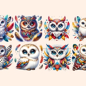 Boho Owls Clipart - 19 PNG Whimsical Owl Graphics, Bohemian Printables ...