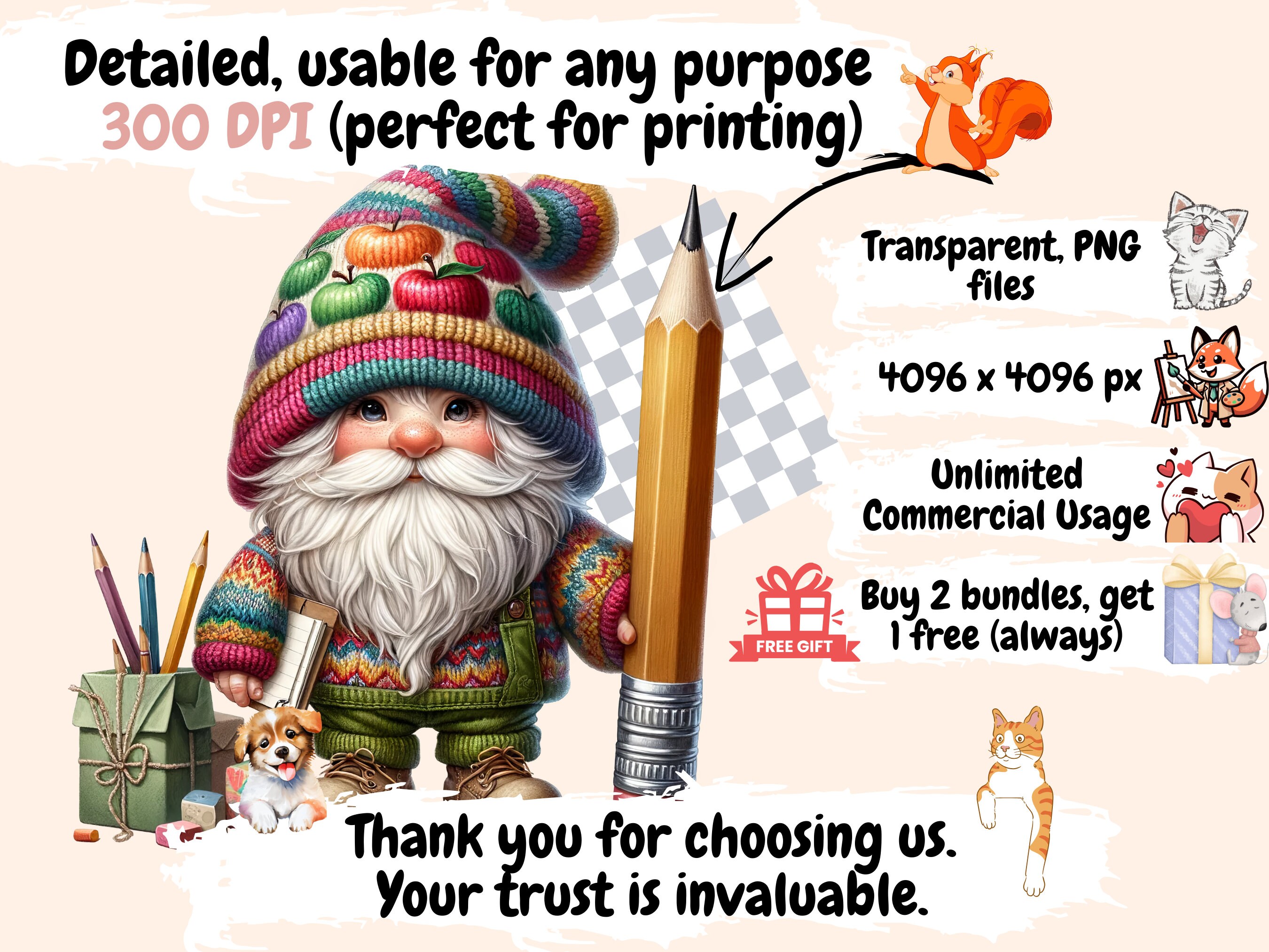 School Gnomes Clipart – 26 PNG Teacher Graphics, Commercial Use ...