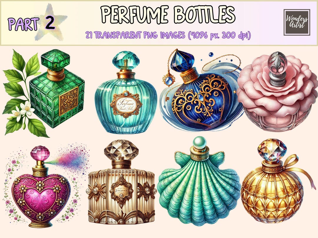 Vintage Perfume Bottles Clipart – Elegant Fragrance Graphics (digital ...
