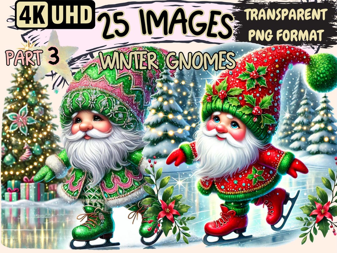 Winter Gnomes (P3) Clipart - 25 PNG Whimsical Gnome Graphics, Winter ...