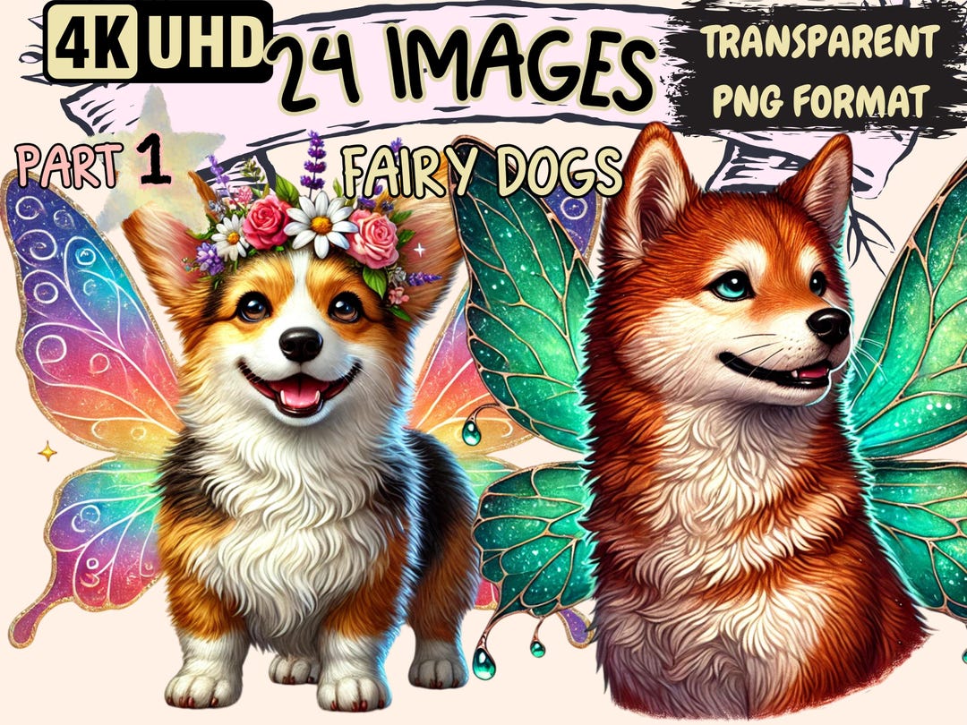 Fairy Dogs Clipart - 24 PNG Magical Dog Graphics, Fantasy Pet ...