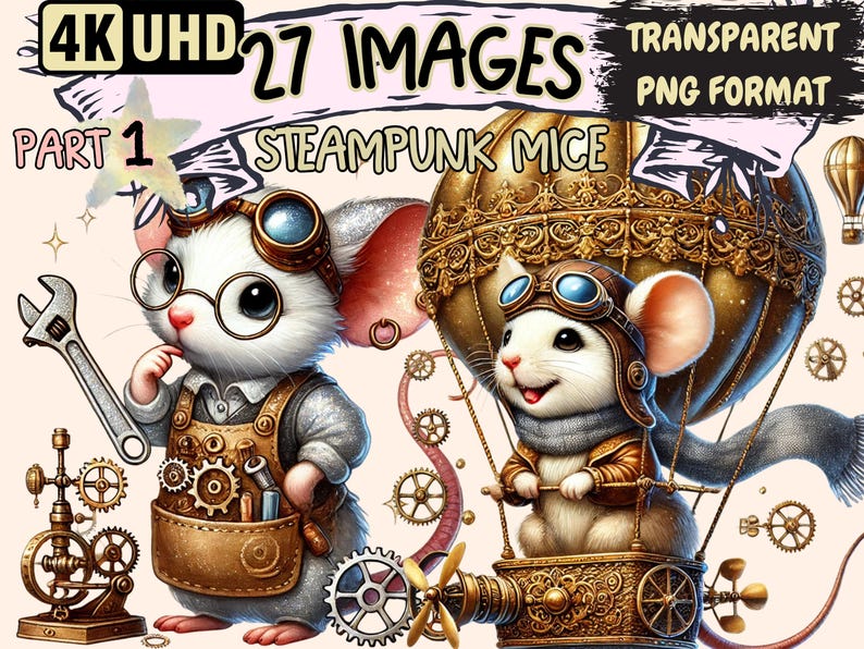 Steampunk Mice Clipart - Mechanical Mouse PNG Illustrations (digital ...