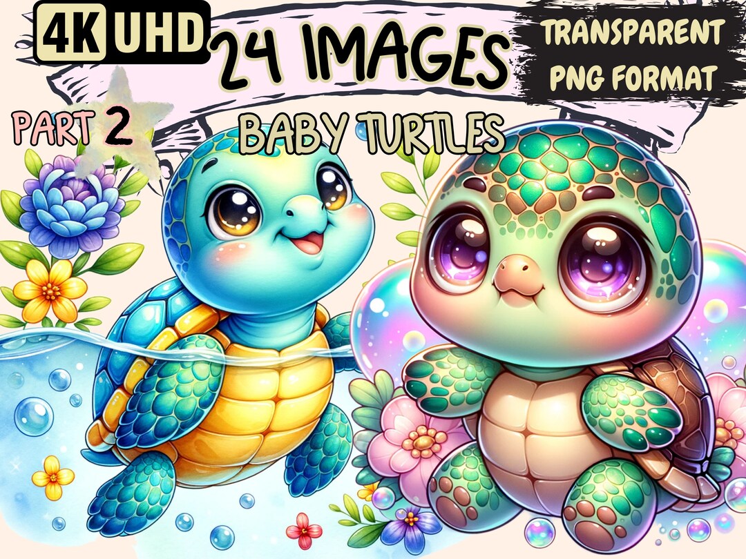 Baby Turtles (P2) Clipart Bundle - 24 PNG Cute Turtle Graphics,little ...