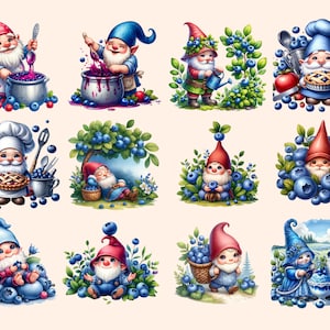 Blueberry Gnomes Clipart Bundle 30 PNG Cute Gnome Graphics, Adorable ...