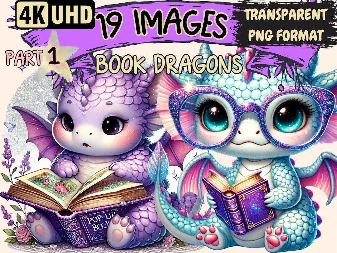 Book Dragons Clipart - 19 PNG Literary Dragon Illustrations, Fantasy ...