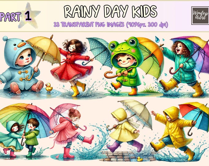 Watercolor Rainy Day Clipart Png Bundle, Spring Girl Clipart, Rain ...