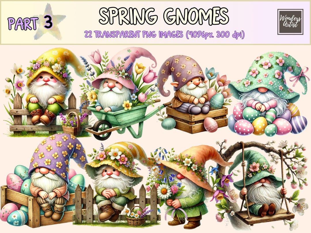 Spring Gnomes Clipart – Floral Garden PNG Graphics (commercial Use) - Etsy