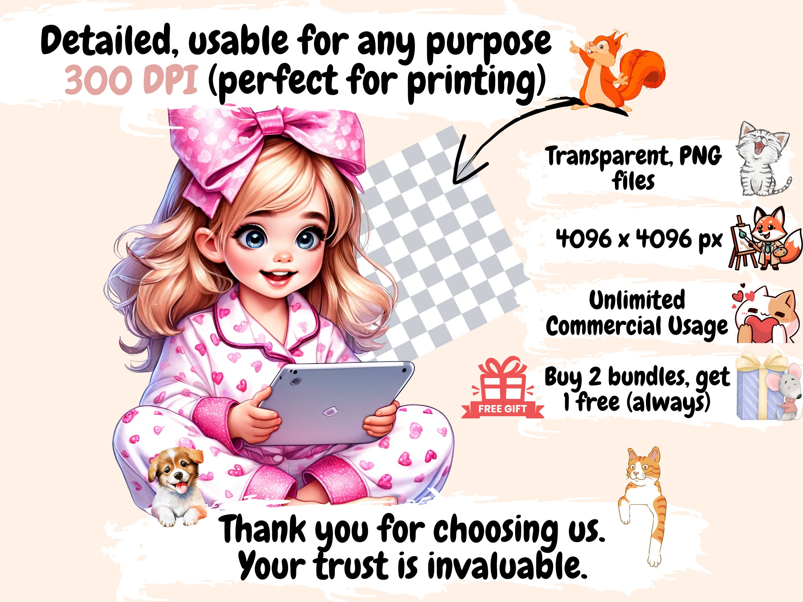 Pyjama Girls Clipart 20 PNG Cute Little Girl Graphics, Adorable Pyjamas ...