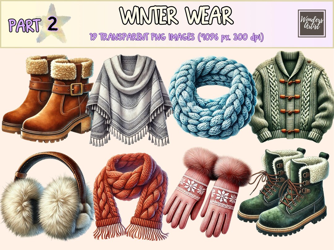 Winter Wear Clipart – Cozy Outfit PNG Graphics (digital Download) - Etsy UK
