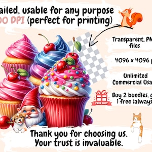 Cupcake Gnomes Clipart - 28 PNG Sweet Little Gnome Graphics, Tasty ...