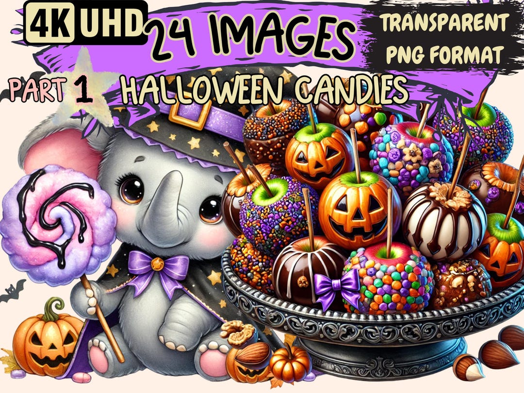 Halloween Candies Clipart - 24 PNG Spooky Sweet Treat Illustrations ...