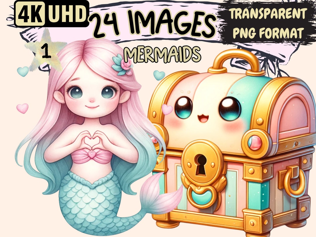 Mermaids Clipart Bundle - 24 PNG Beautiful Mermaid Graphics, Underwater ...