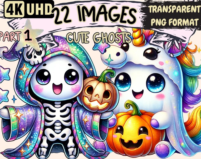Cute Ghosts Clipart - 22 PNG Adorable Spooky Illustrations, Halloween ...