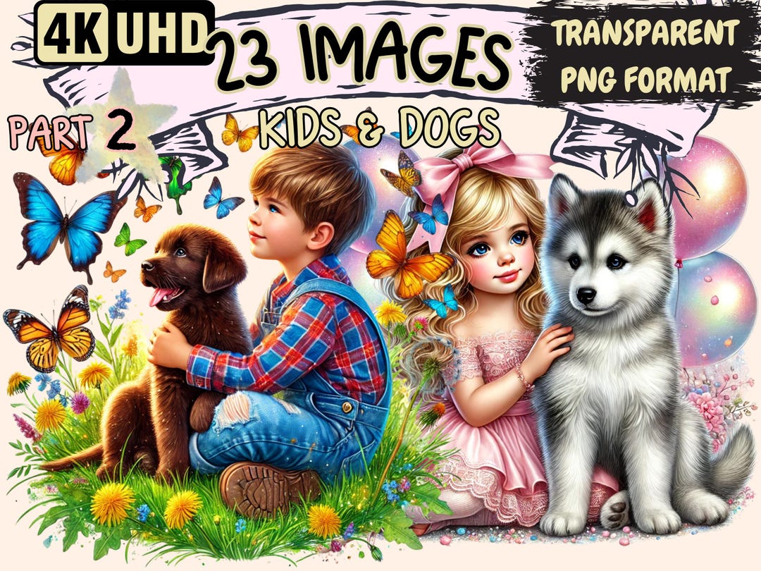 Kids & Dogs (P2) Clipart - 23 PNG Cute Pet Graphics, Child and Dog ...