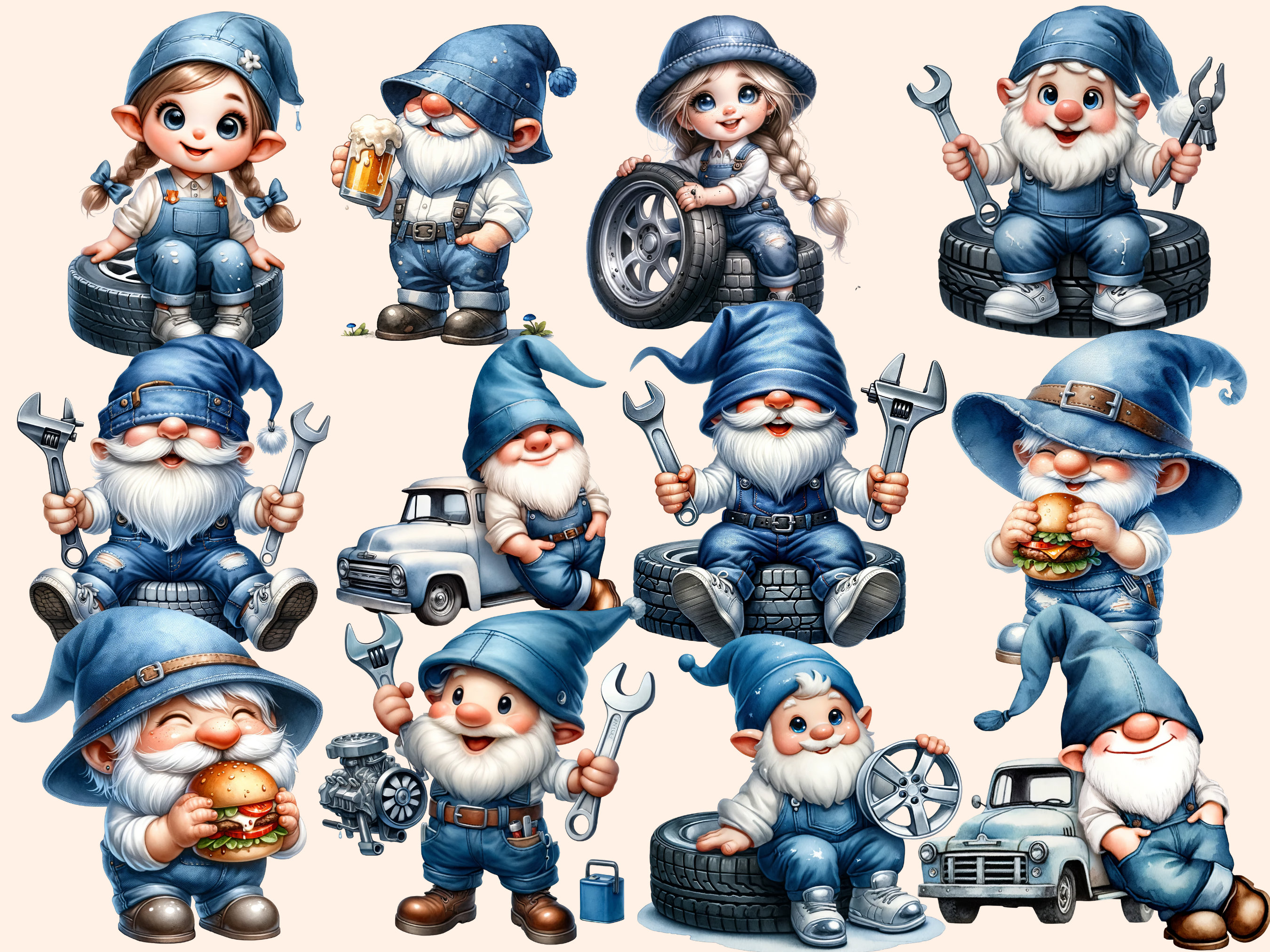 Mechanic Gnomes Clipart 19 PNG Car Technician Gnome Graphics, Cute ...
