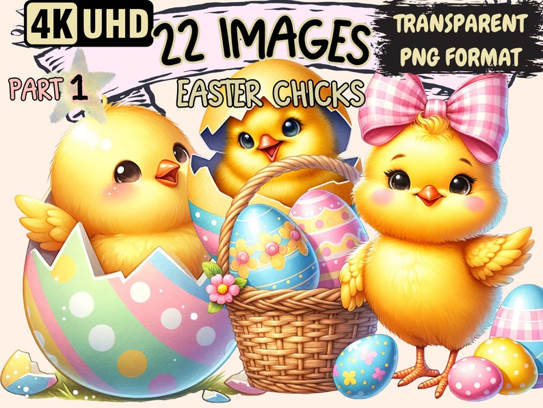 Easter Chicks Clipart 22 PNG Spring Birds Graphics, Cute Yellow Birdie ...