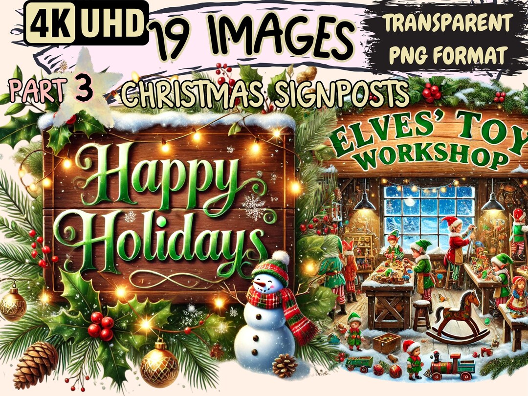 Christmas Signposts (P3) Clipart - 19 PNG Festive Sign Graphics ...