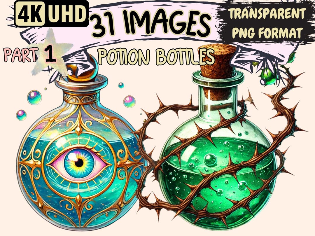 Potion Bottles Clipart - 31 PNG Magical Bottle Illustrations, Fantasy ...
