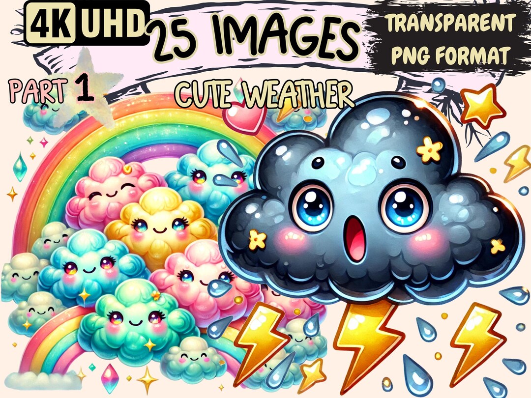Cute Weather Clipart - 25 PNG Adorable Weather Graphics, Sunshine and ...