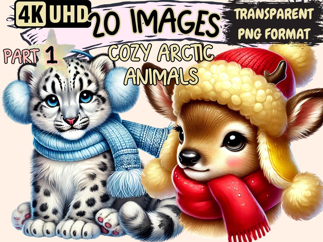 Cozy Arctic Animals Clipart – 20 PNG Winter Wildlife Illustrations ...