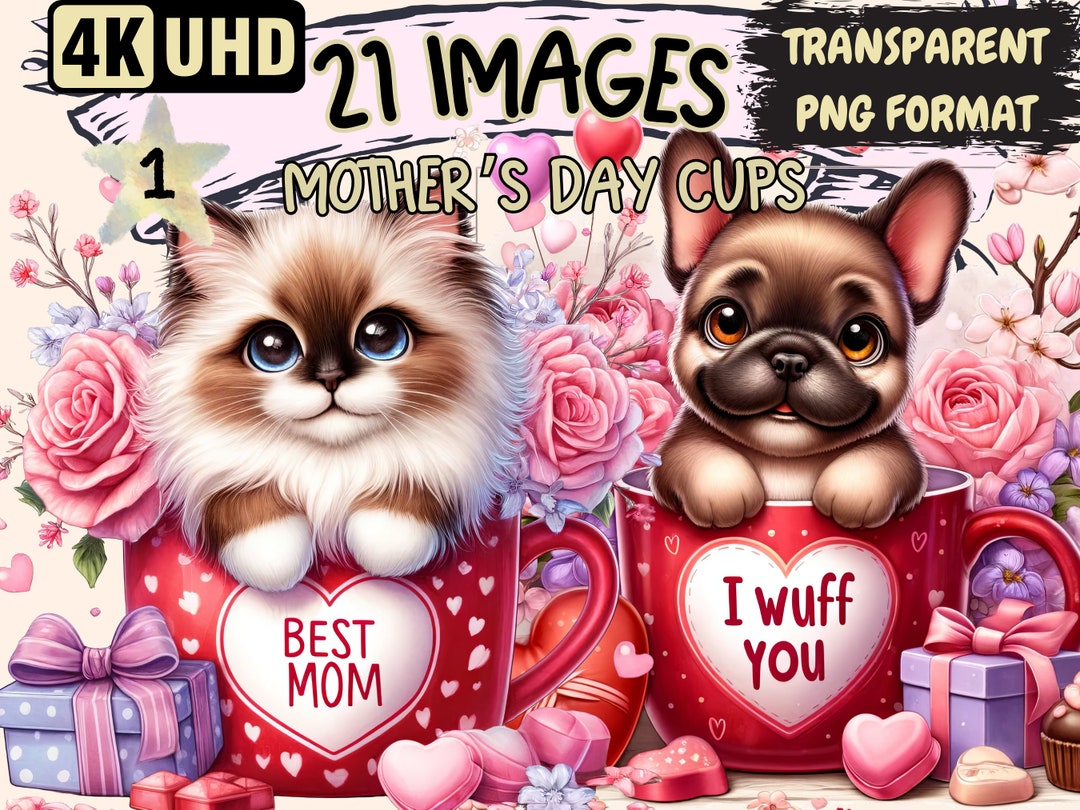 Mother's Day Cups Clipart - 21 PNG Sweet Message Cups Graphics, Cute ...