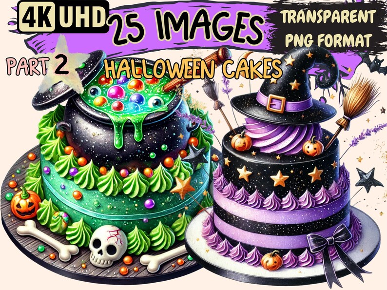 Halloween Cakes Clipart – 25 Spooky Dessert PNG Illustrations (digital ...