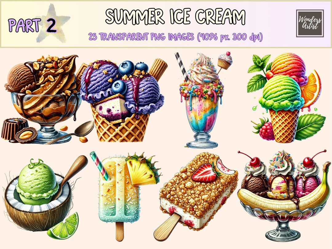 Summer Ice Cream (P2) Clipart - 25 PNG Delicious Sweet Treat Graphics ...