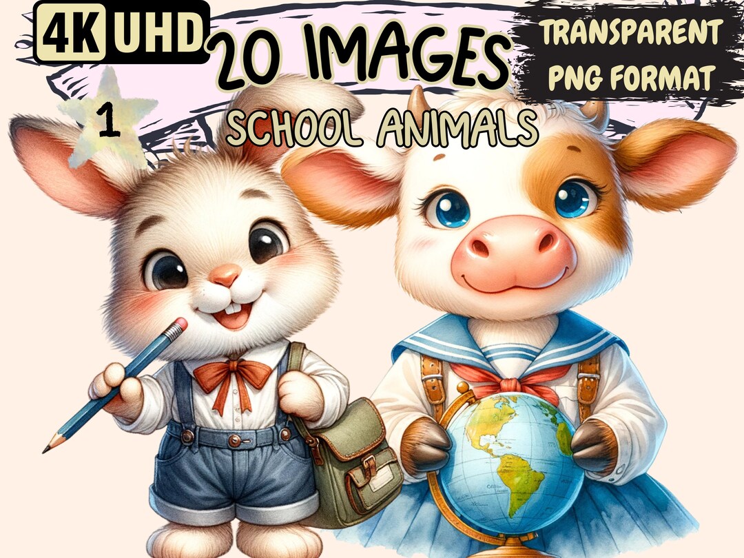 School Animals Clipart Bundle - 20 PNG Educational Graphics, Cute ...