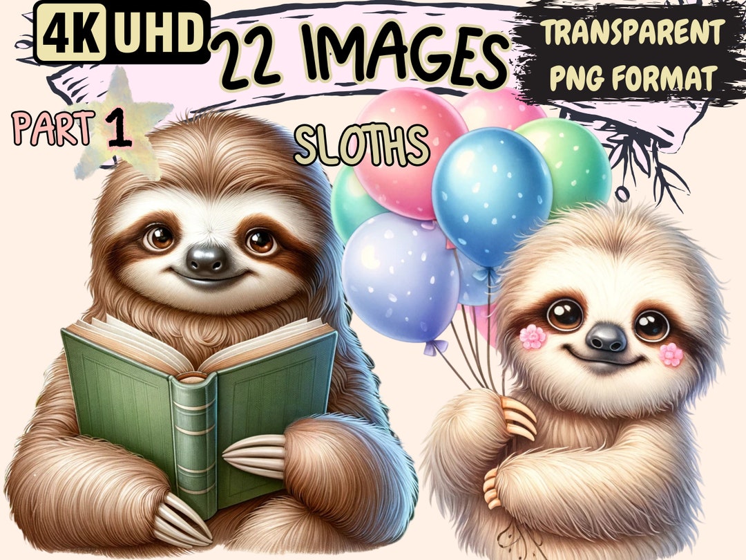 Sloths Clipart - 22 PNG Adorable Sloth Graphics, Cute Printables ...