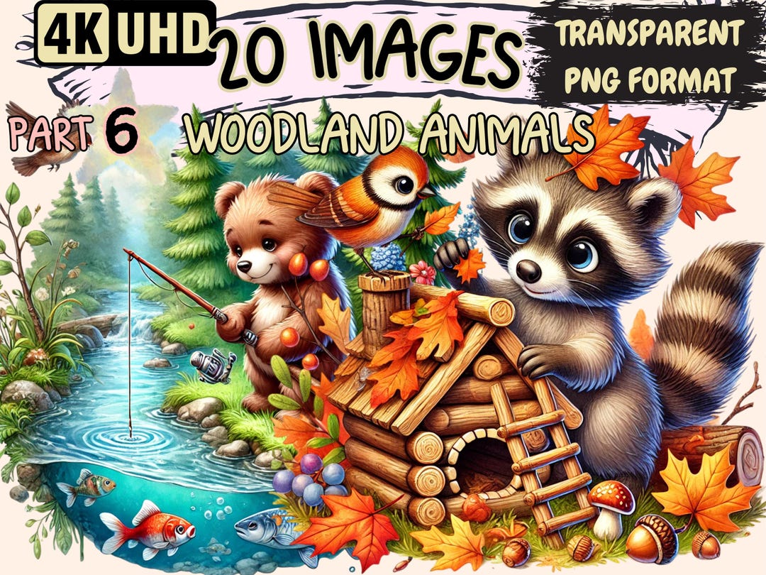 Woodland Animals (P6) Clipart - 20 PNG Forest Animal Graphics, Adorable ...